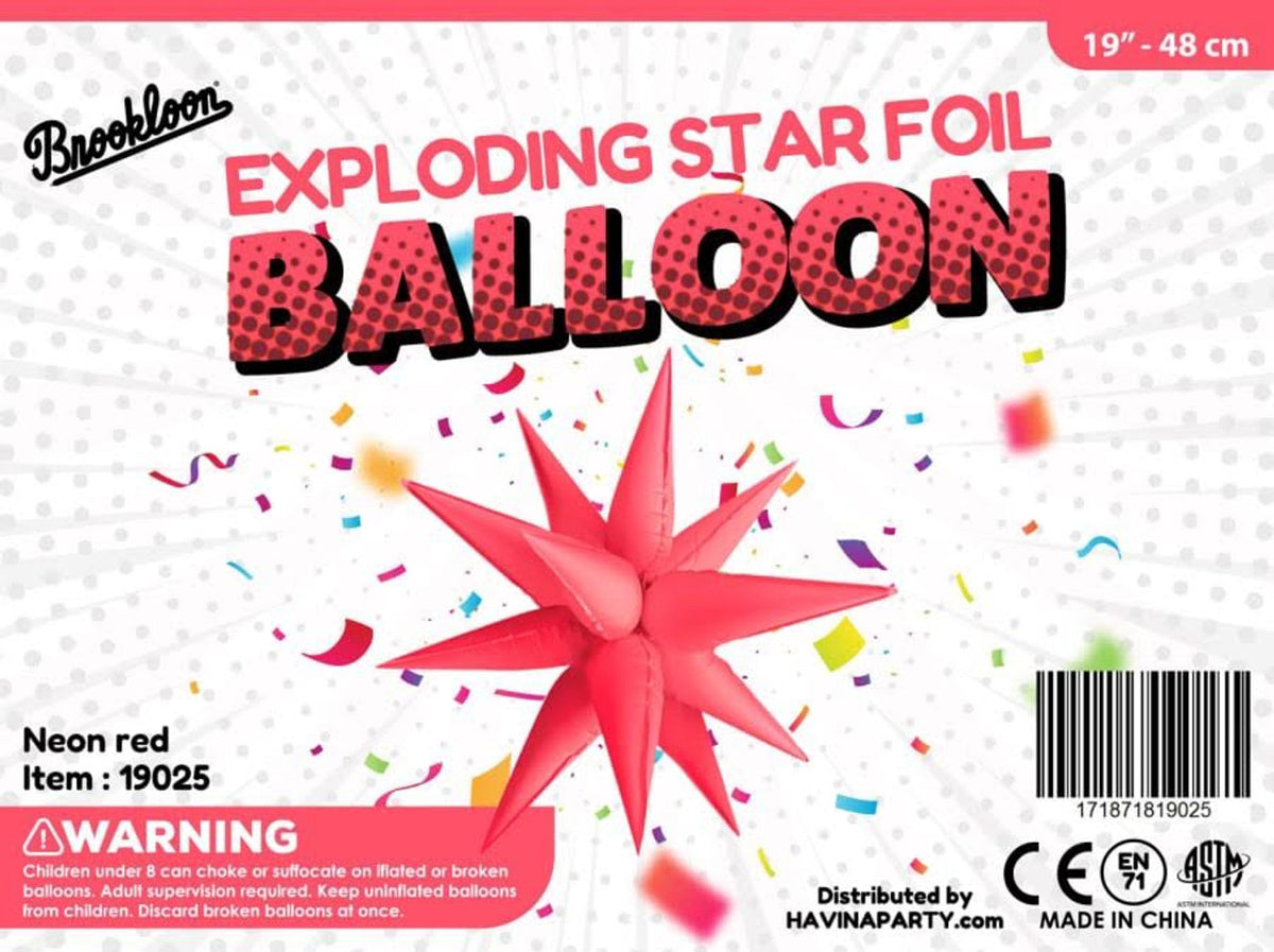 Exploding Neon Red Star Foil Balloon – 19" Air-Fill Decoration – Funny ...