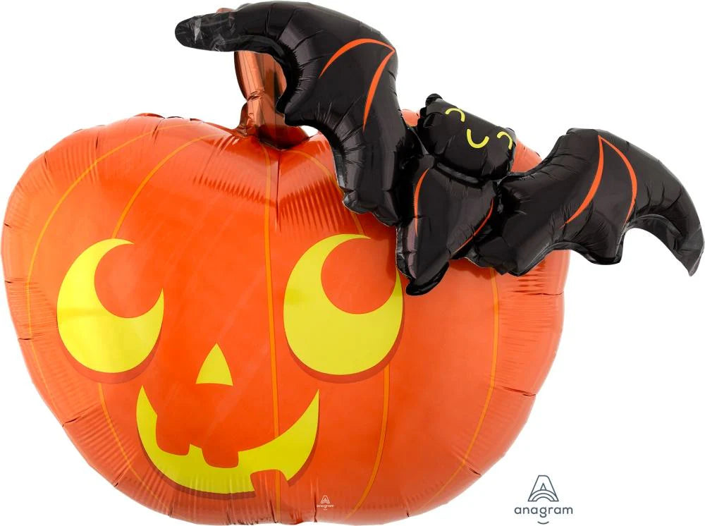 Pumpkin Bat Foil Balloon – 31 in x 25 in – Funny Balloons Miami LLC