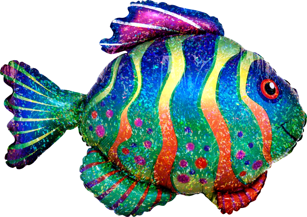 Colorful Fish Foil Balloon 33x23in | Holographic Ocean Party Decor ...