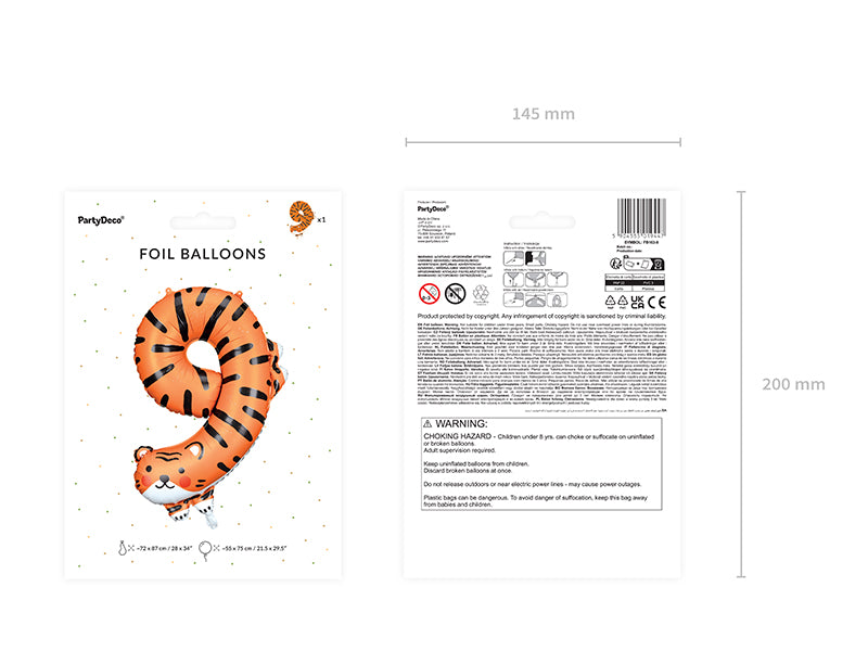 Foil balloon Number 9 Tiger Mix - FB163-9 – Funny Balloons Miami LLC