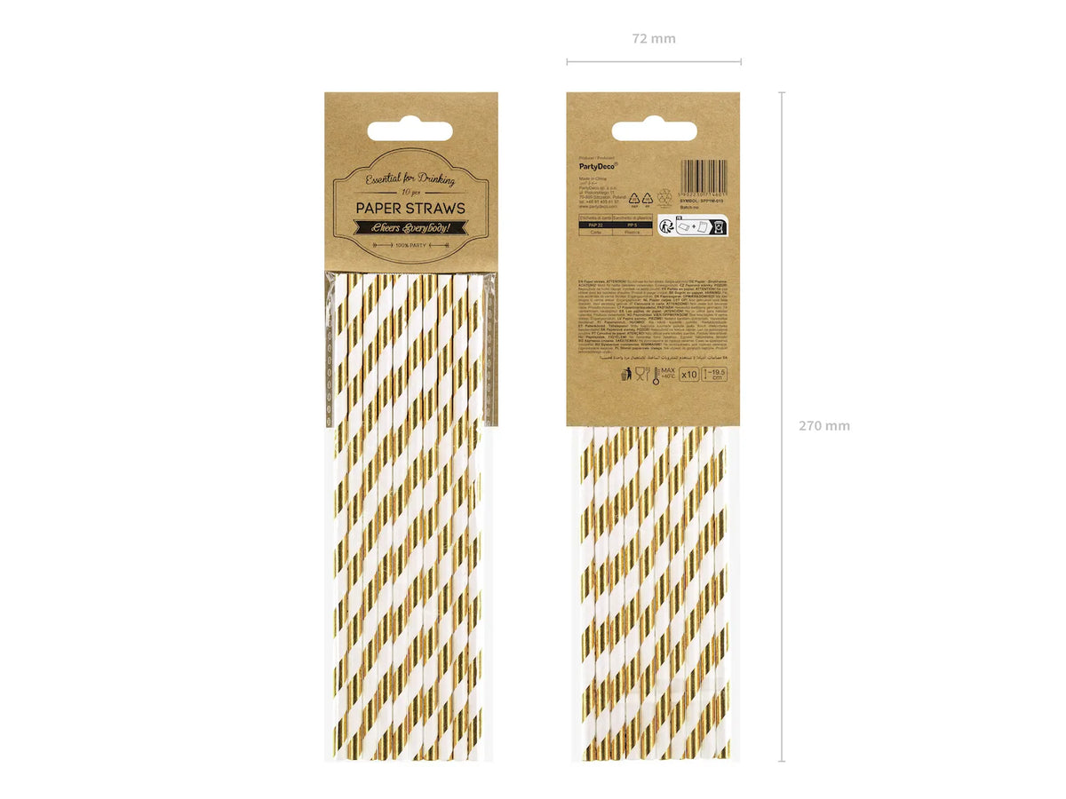 Gold Paper Straws – 10 Pack | Metallic Party Decor – Funny Balloons ...